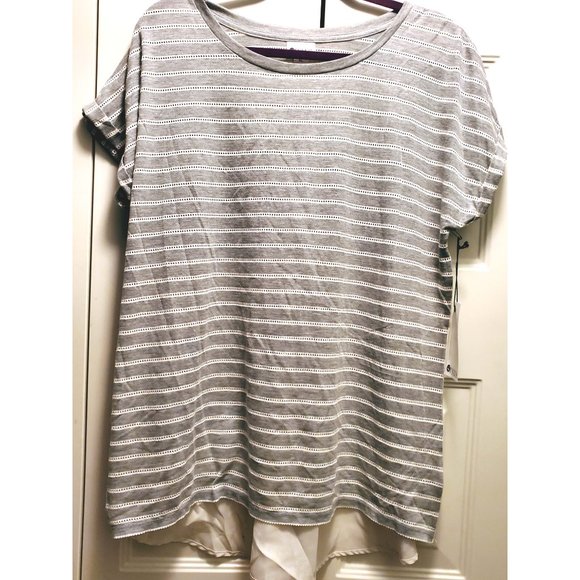 STYLUS | Tops | Nwt Stylus Striped Shirt Semi Sheer Short Sleeve Nylon ...
